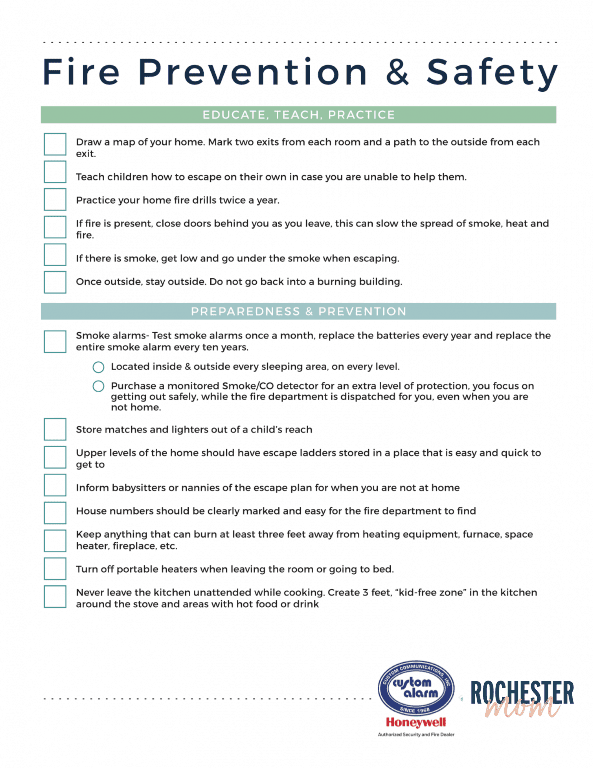 Fire Prevention & Safety Checklist Printable