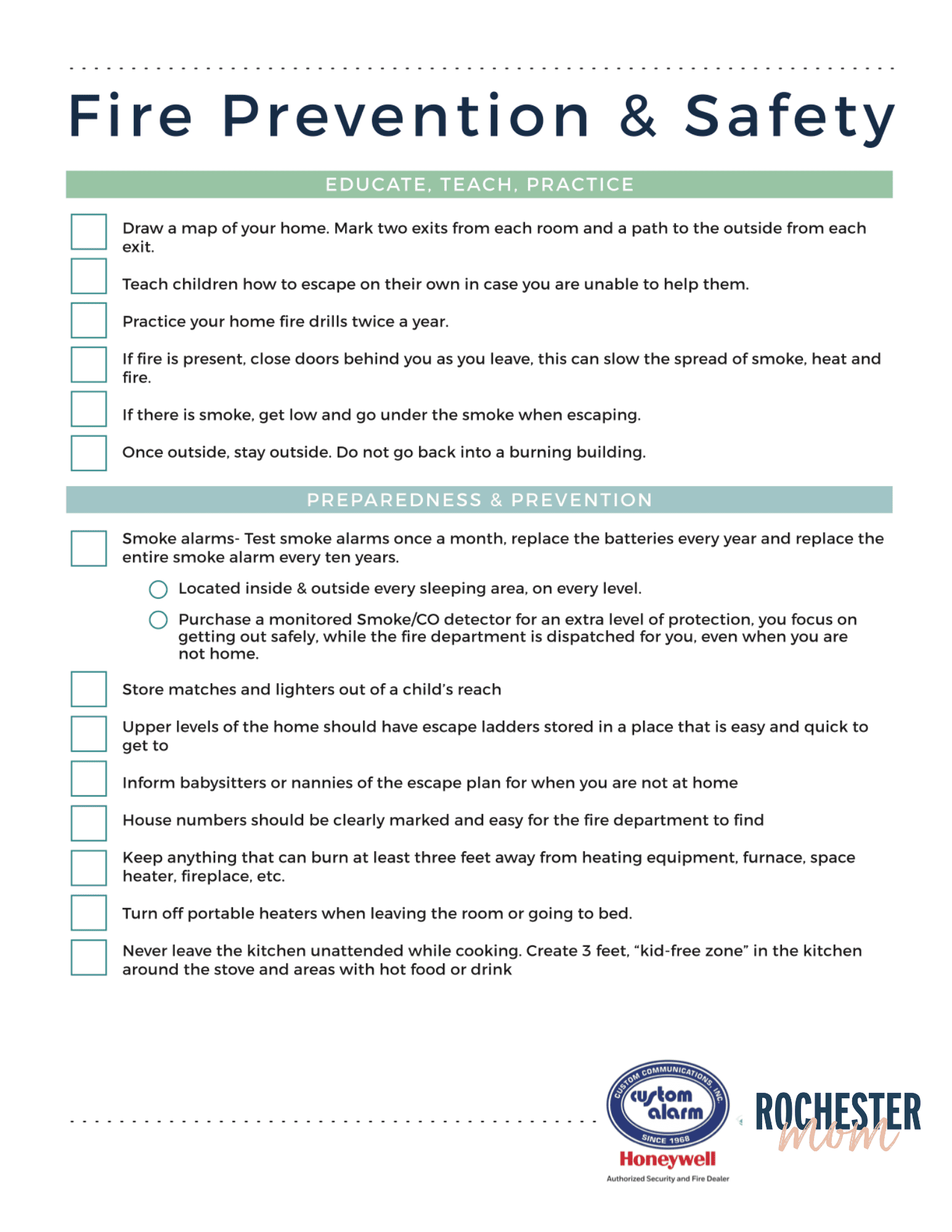 Fire Prevention & Safety Checklist Printable